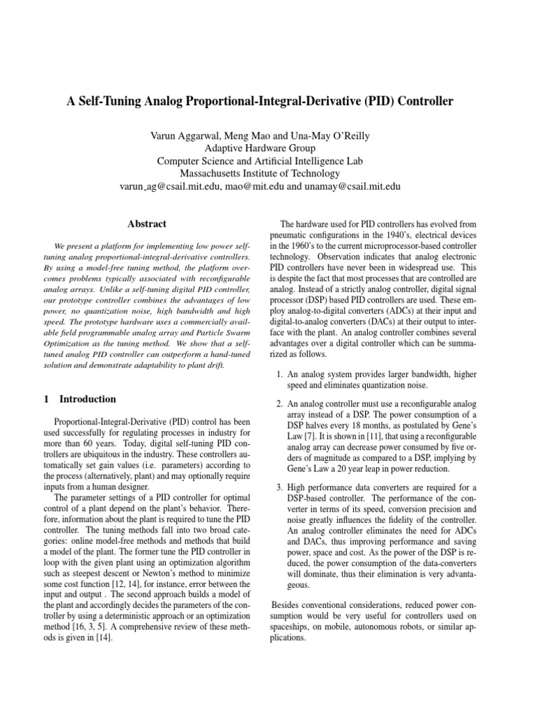 A Self-Tuning Analog Proportional-Integral-Derivative (PID) Controller ...