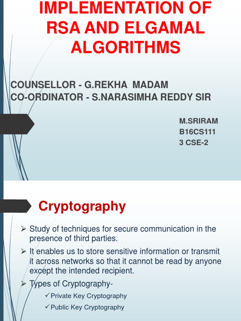 Rsa and Elgamal Algorithms | Download Free PDF | Cryptography | Public ...