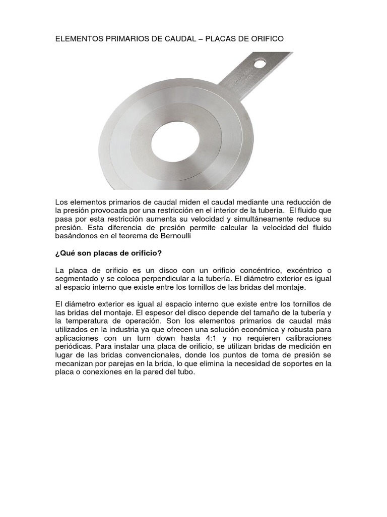 Placa Orificio | PDF | Descarga (hidrología) | Presión
