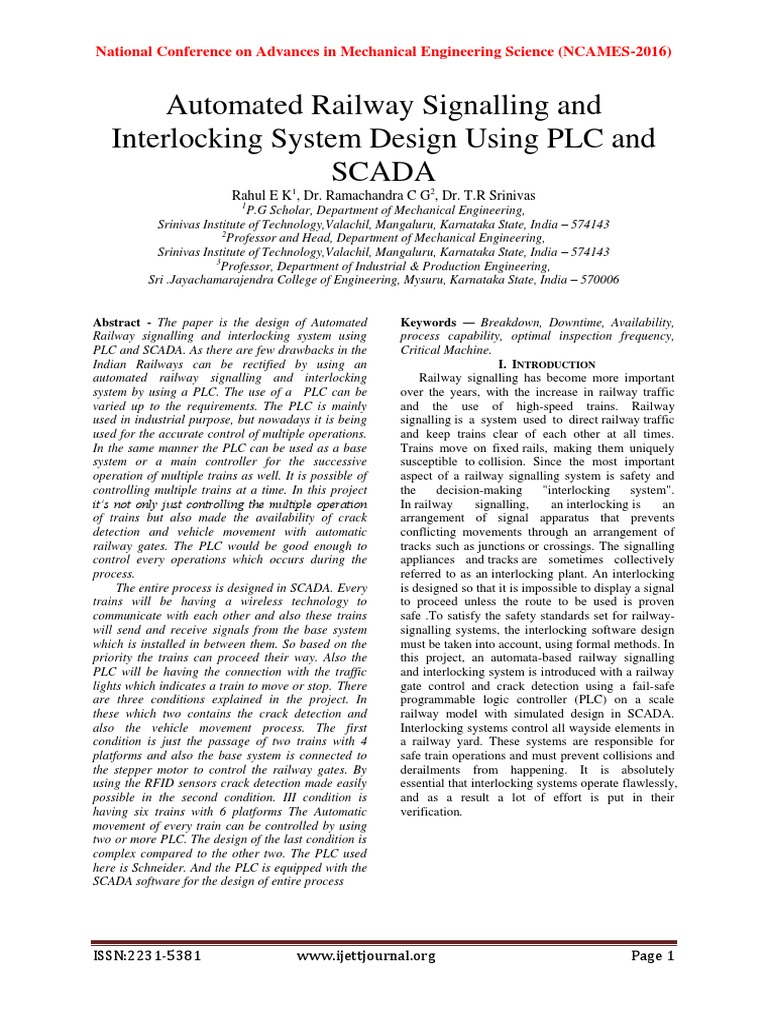 Automated Railway Signalling and Interlocking System Design Using PLC and Scada | PDF ...