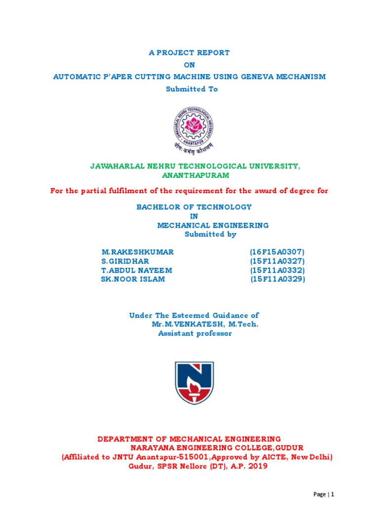 Automatic Paper Cutting Machine Report Using Geneva Drive | PDF ...