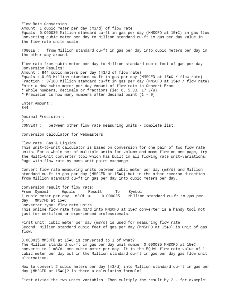 MMSCFD Conversion | PDF | Flow Measurement | Metre
