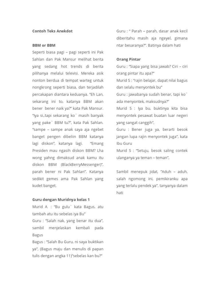 Contoh Teks Anekdot Dua Orang | PDF