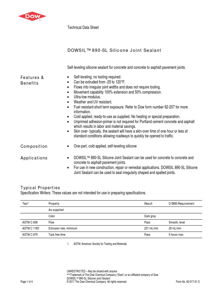 62 017 Dowsil 890 SL Si Joint Sealant | PDF | Silicone | Road Surface