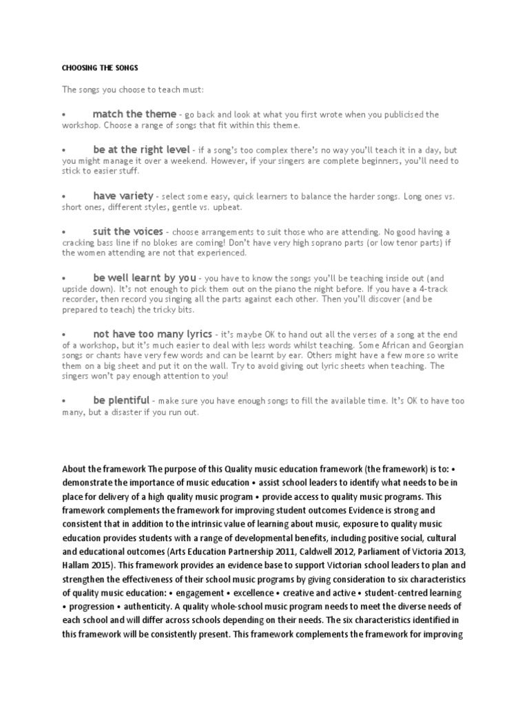 Guiding Principles for Choosing Effective Songs to Teach in a Music ...