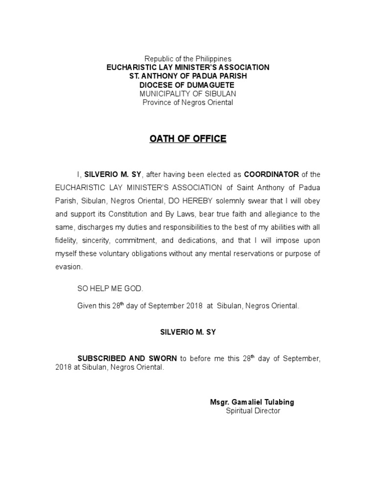 Oath of Office - Lay Min | PDF | Oath Of Office | Social Institutions