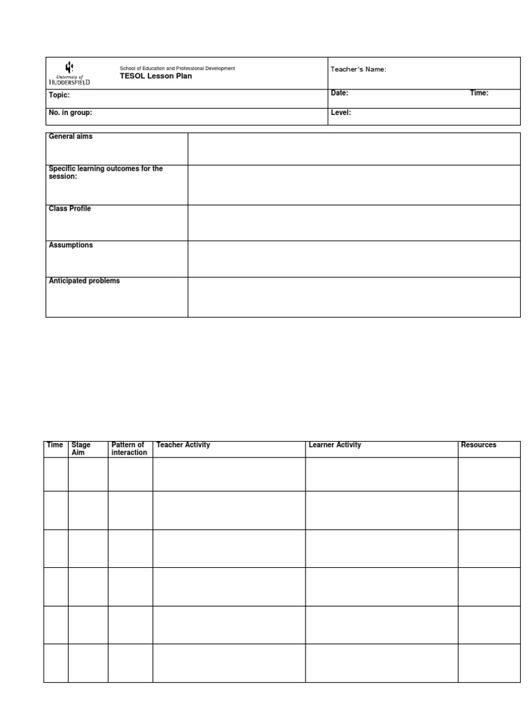 TESOL Lesson Plan: Teacher's Name | PDF