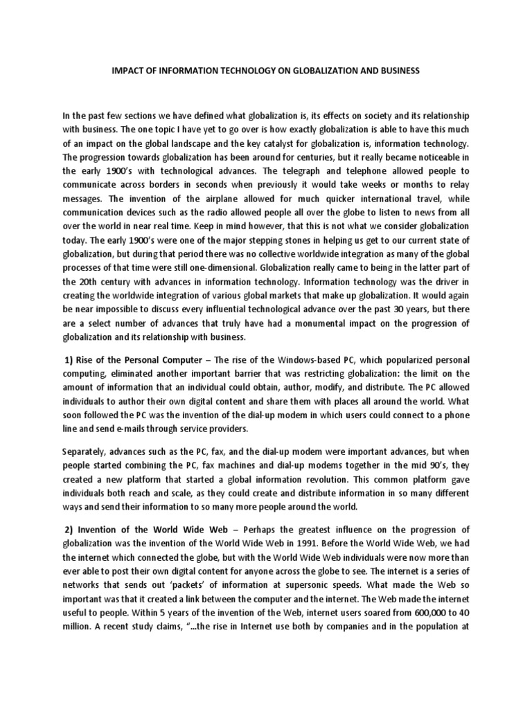 Impact of Information Technology On Globalization and Business | PDF ...