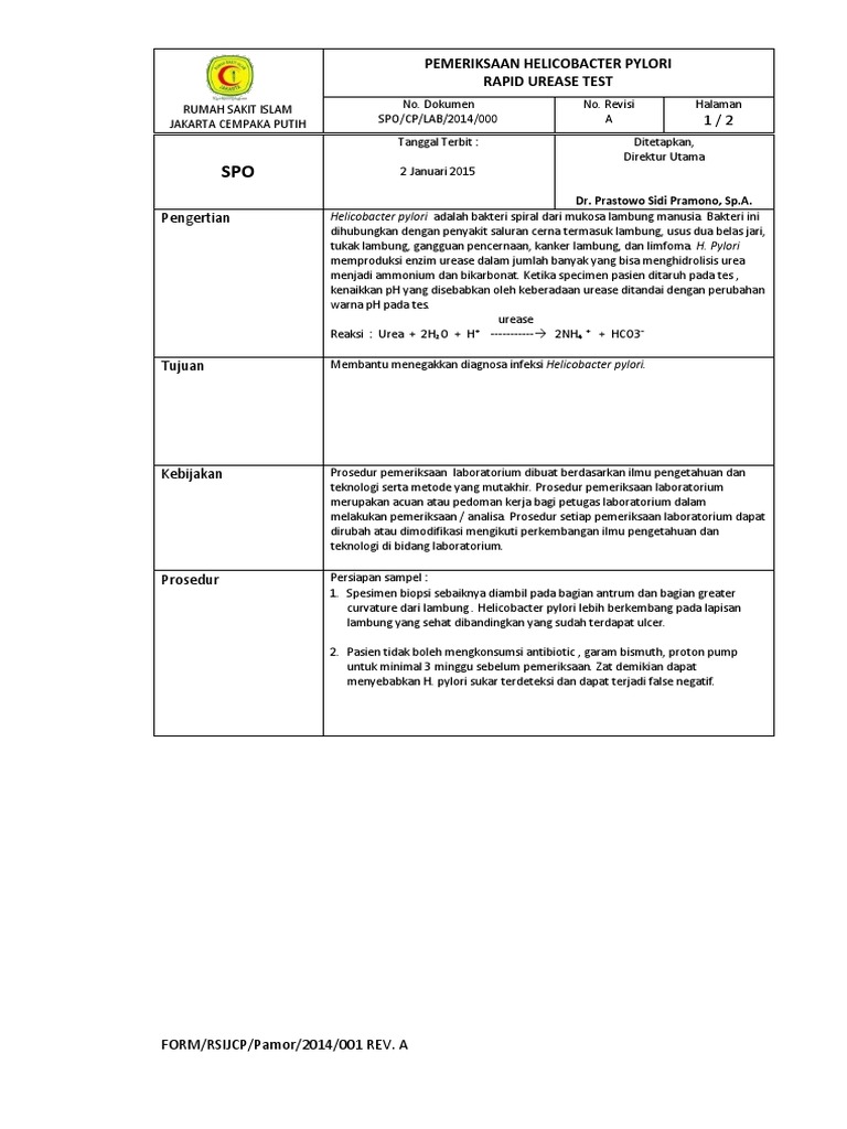 SPO H. Pylori Rapid Urease Test | PDF