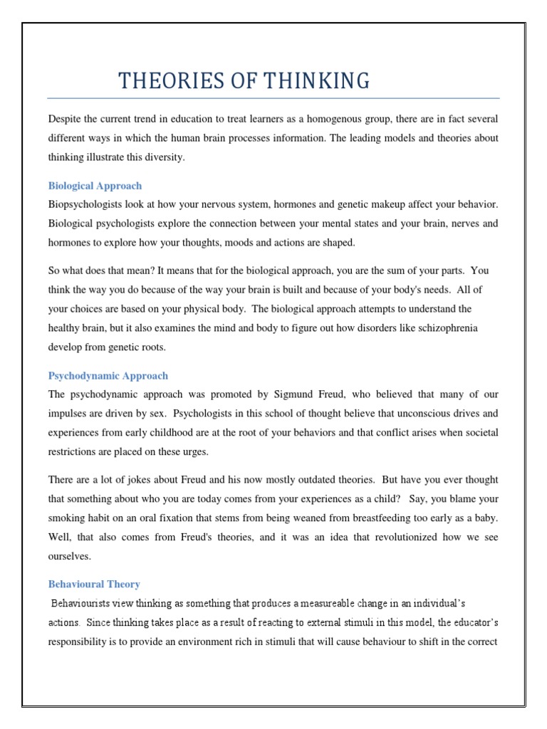 Theories of Thinking: Biological Approach | PDF | Thought | Psychodynamics