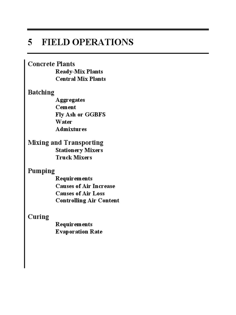 Field Operations Guide to Concrete Batching, Mixing, Transporting ...