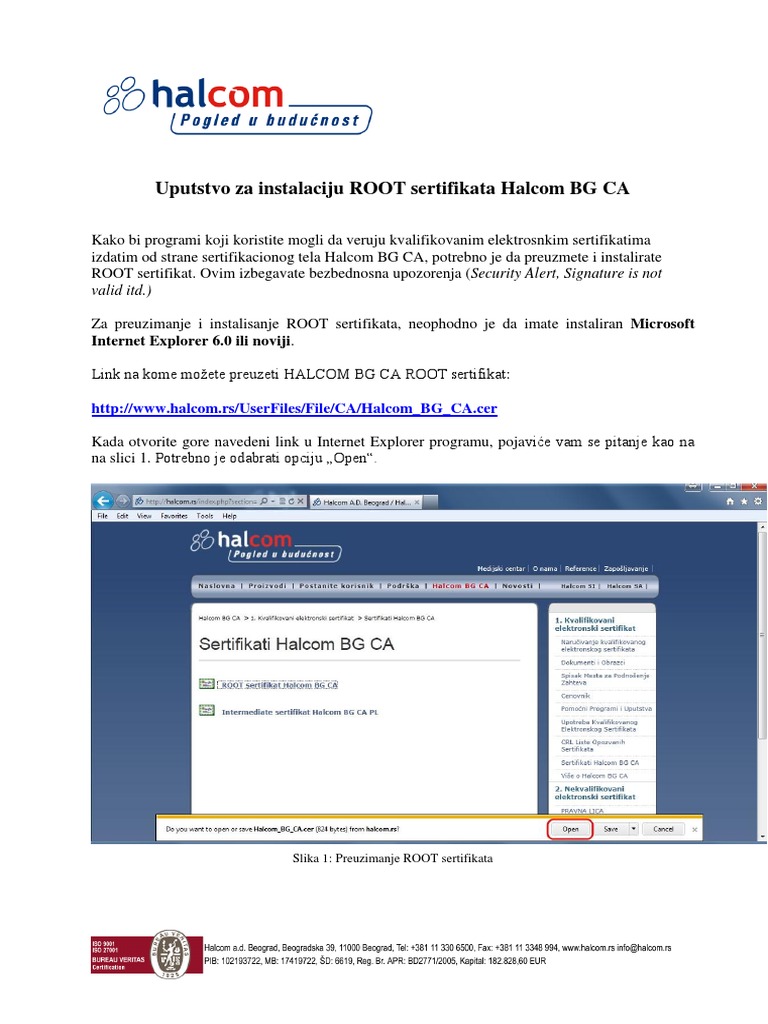Preuzimanje I Instalacija ROOT Sertifikata HALCOM BG CA | PDF