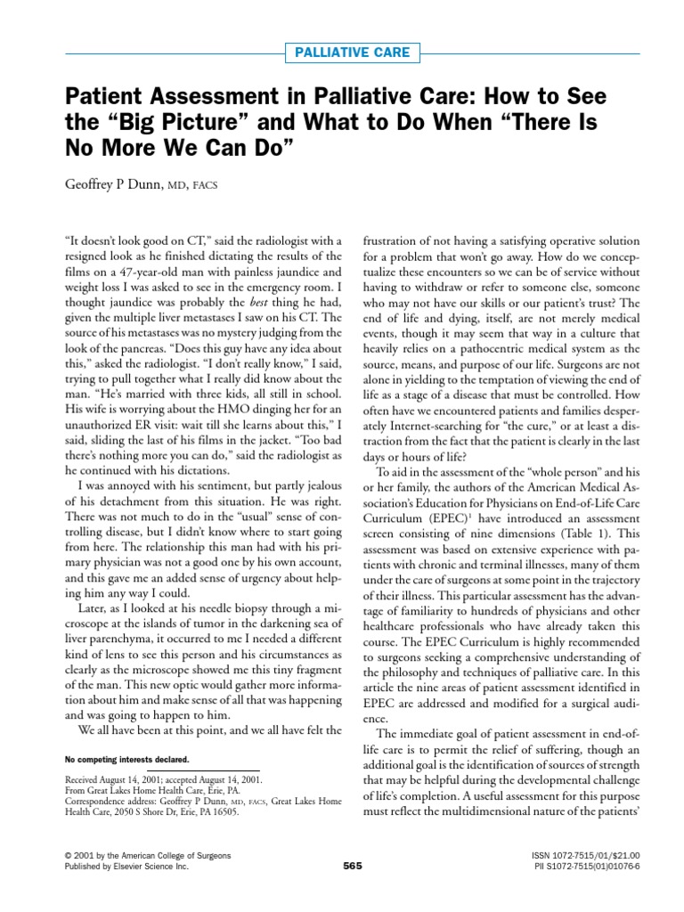 Patient Assessment in Palliative Care: How To See The "Big Picture" and ...
