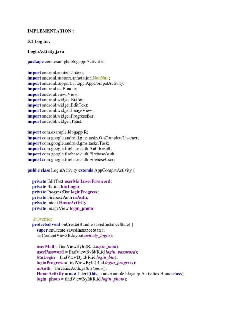 Implementation 5 1 Log In Loginactivity Java Descargar Gratis Pdf Method Computer