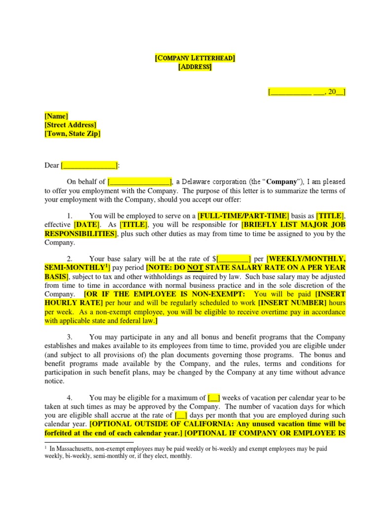 Employee at Will Offer Letter | PDF | At Will Employment | Employment