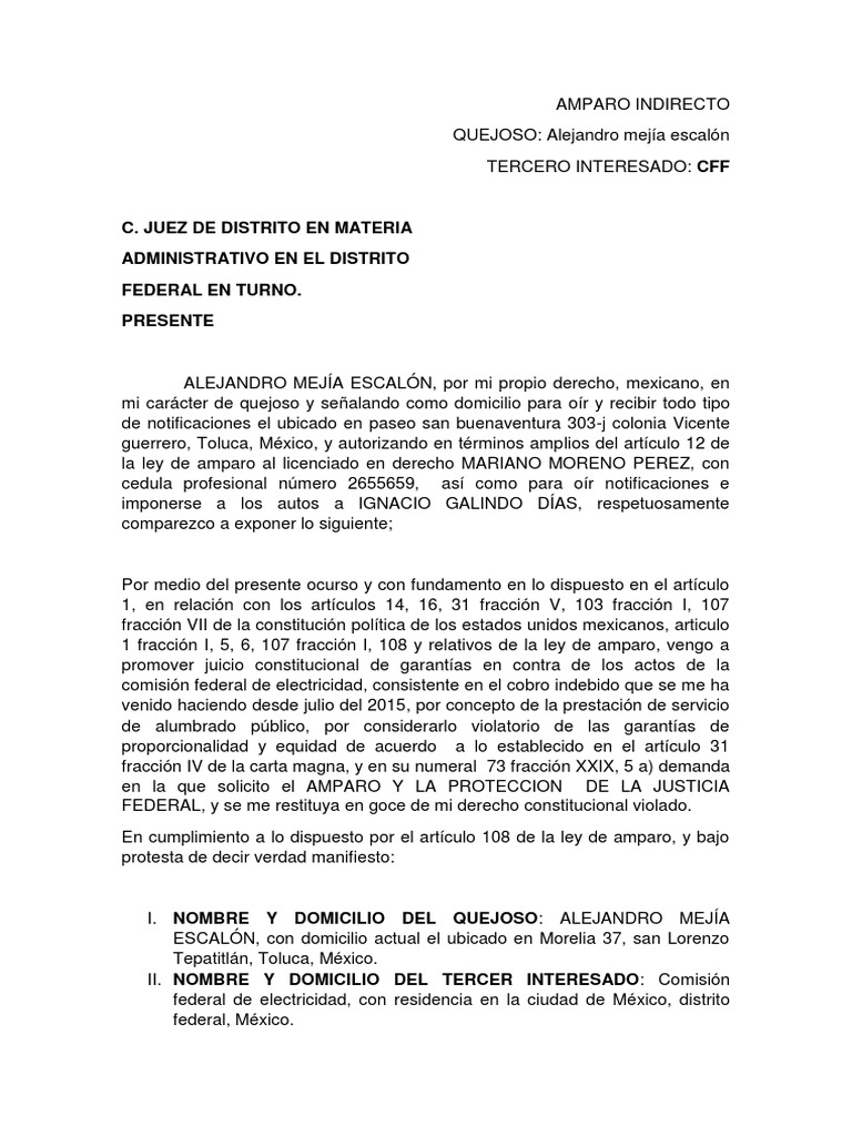 Ejemplo de Amparo Indirecto | Descargar gratis PDF | México | Demanda judicial