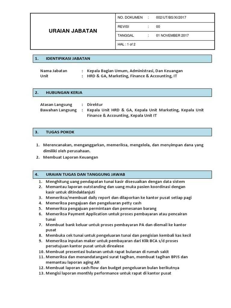 Uraian Tugas Manager FA | PDF