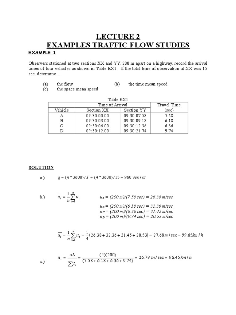Examples (Set 1-Traffic Flow) | PDF | Transportation Engineering | Road ...