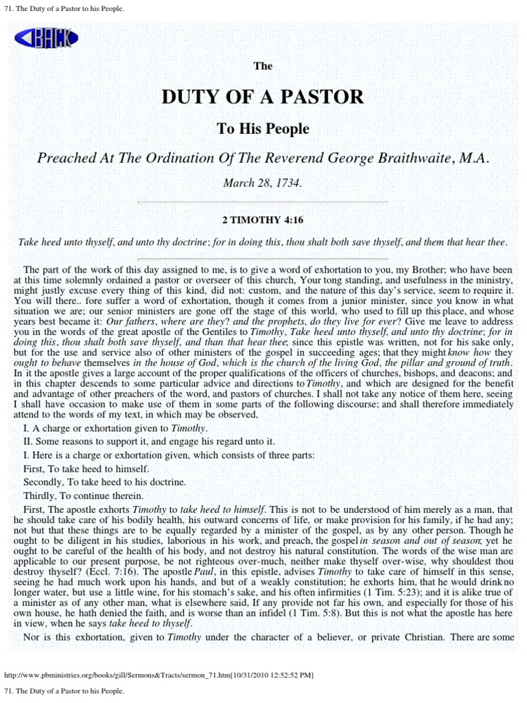 Pastor's Responsibilities to His Congregation | PDF | Christian Church ...
