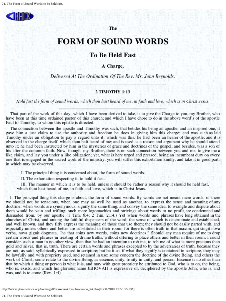 The Form of Sound Words To Be Held Fast. | PDF | Nontrinitarianism ...