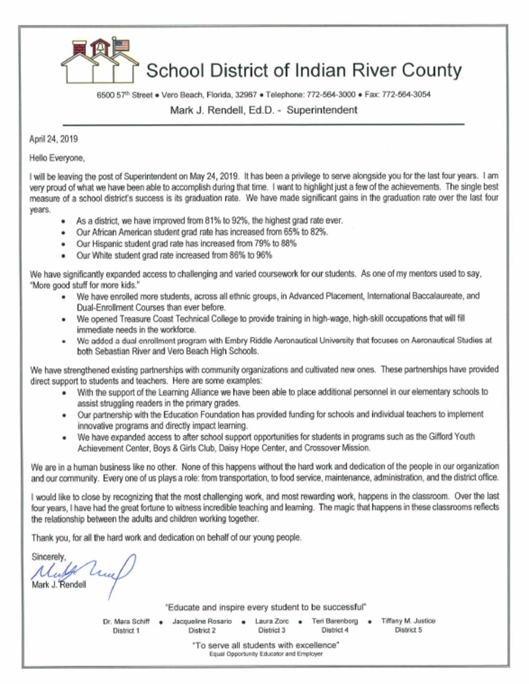 Mark Rendell Resignation Letter | PDF