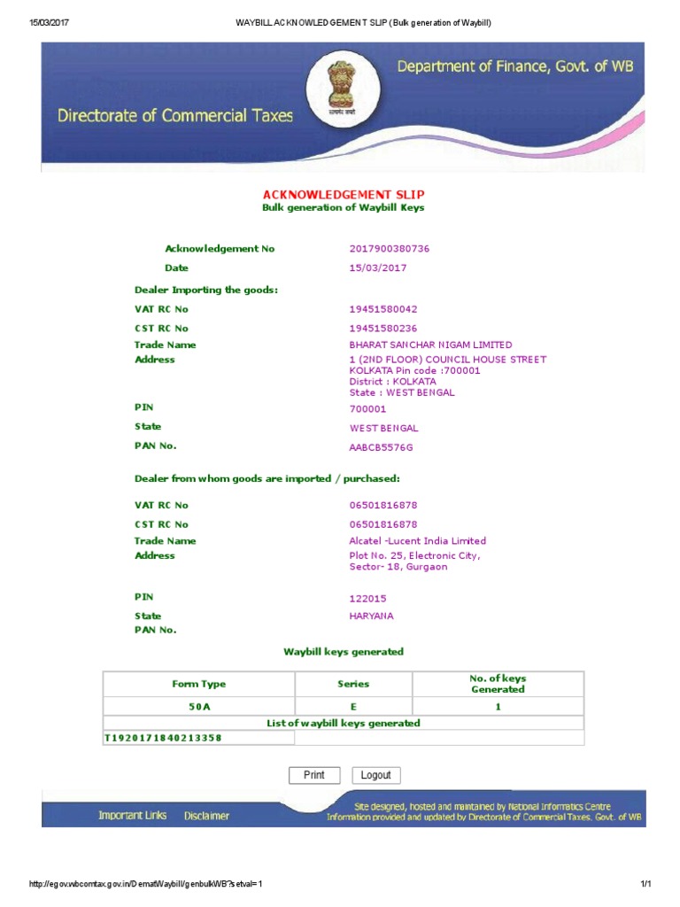 Acknowledgement Slip: Print Logout | PDF | Business