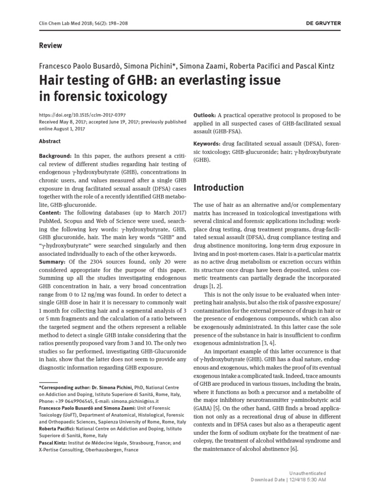 Clinical Chemistry and Laboratory Medicine - Hair Testing of GHB An ...