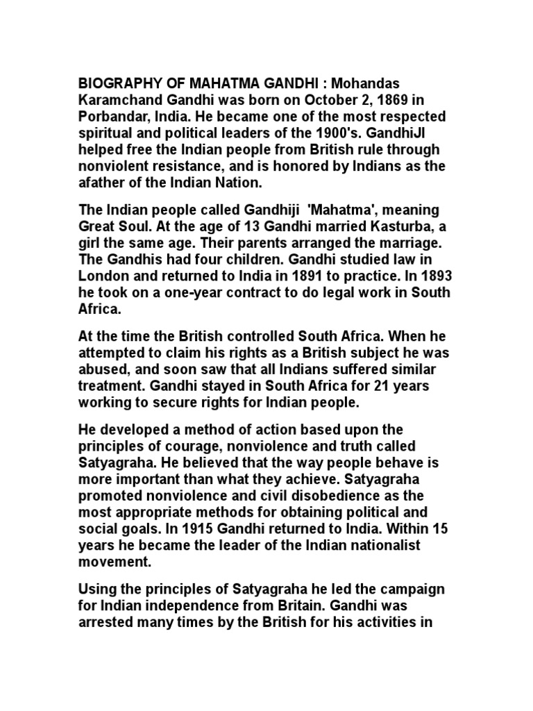 Mahatma Gandhi: A Brief Biography | PDF | Mahatma Gandhi | South Asia