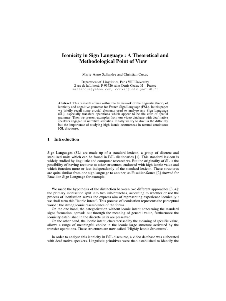 Iconicity in Sign Language: A Theoretical and Methodological Point of View | Download Free PDF ...