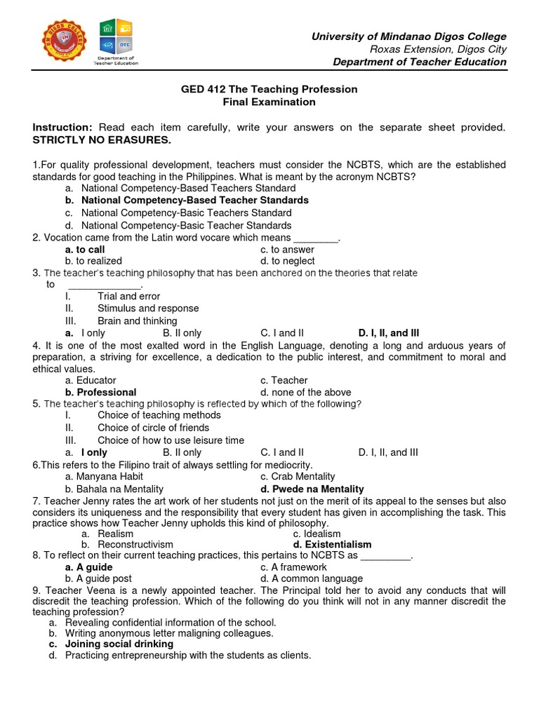 Teaching Profession LET Reviewer Exam | PDF | Teachers | Curriculum