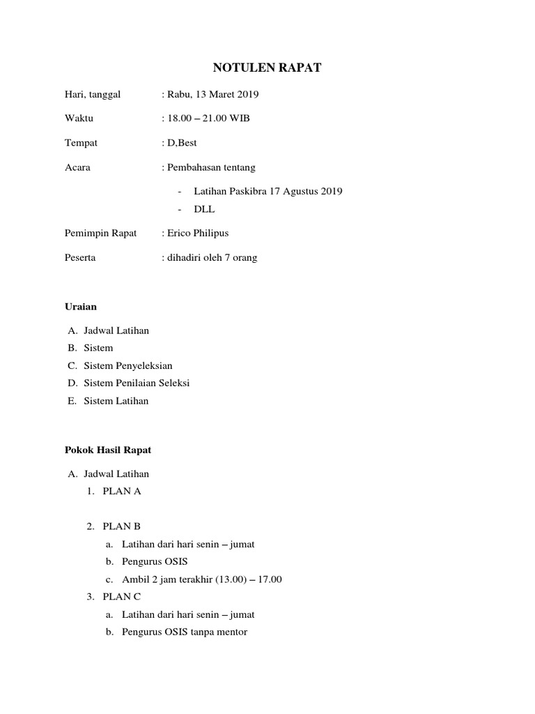 Notulen Rapat Osis Bantara | PDF