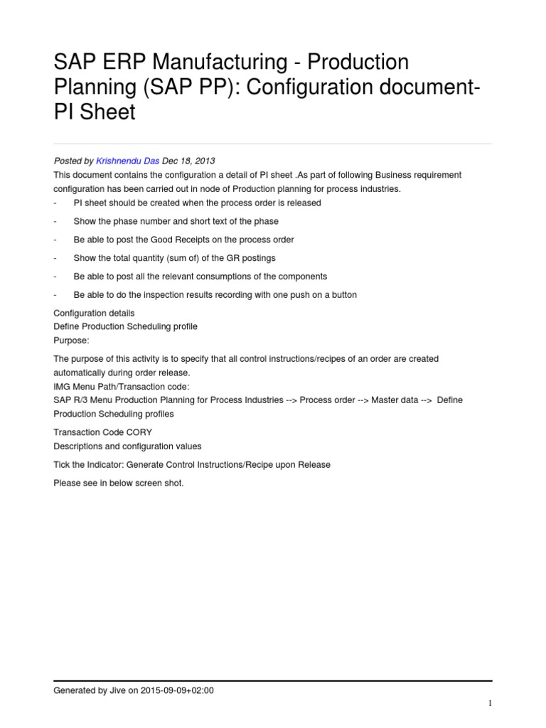 SAP PP PI Sheet Configuration Guide | PDF | Digital Technology | Computing