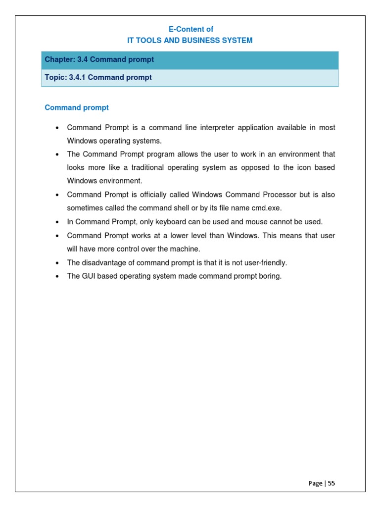 Chapter: 3.4 Command Prompt Topic: 3.4.1 Command Prompt: E-Content of It Tools and Business ...