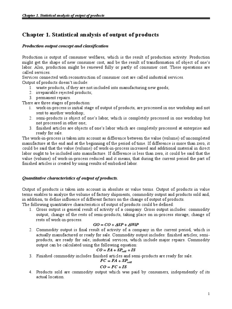 Chapter 1. Statistical Analysis of Output of Products: Production Output Concept and ...