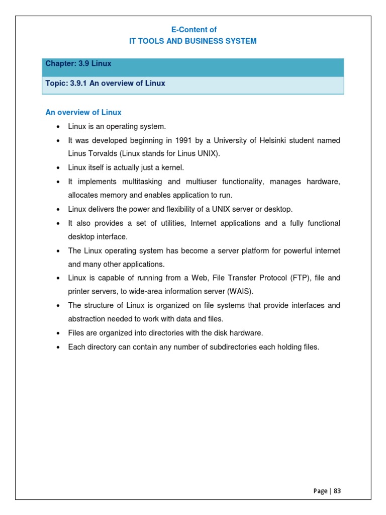 Chapter: 3.9 Linux Topic: 3.9.1 An Overview of Linux: E-Content of It ...