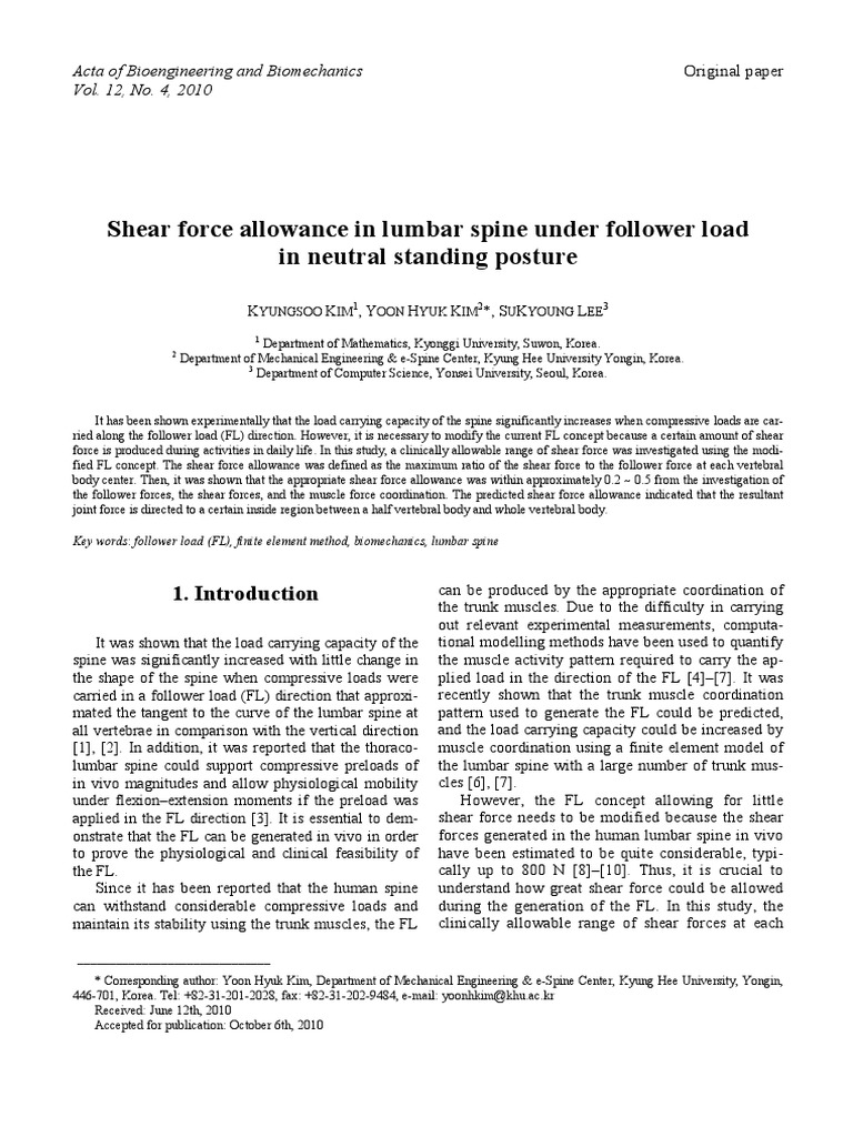 Lumbar Spine Follower Load | PDF | Vertebral Column | Vertebra