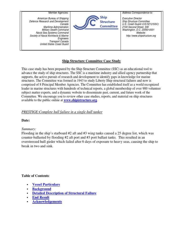 Ship Structure Committee Case Study - Prestige | PDF | Ships | Watercraft