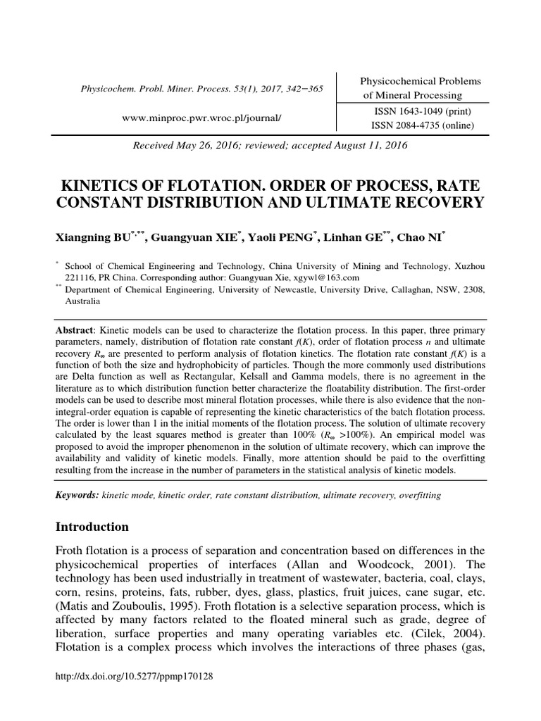 Flotation Kinetics: Models and Recovery | PDF | Mathematical Model ...