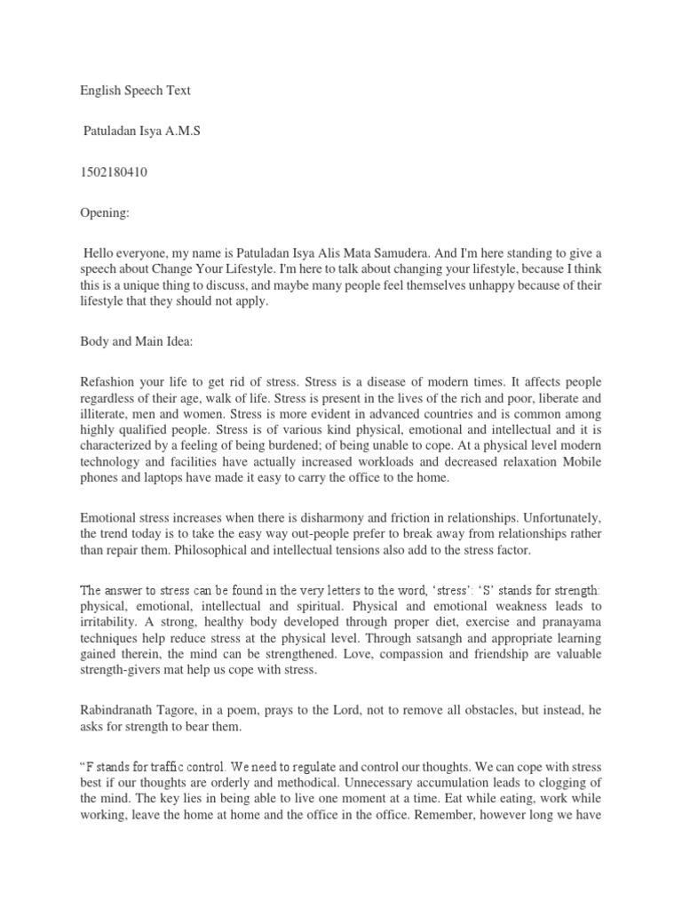 English Speech Text | PDF | Stress (Biology) | Behavioural Sciences