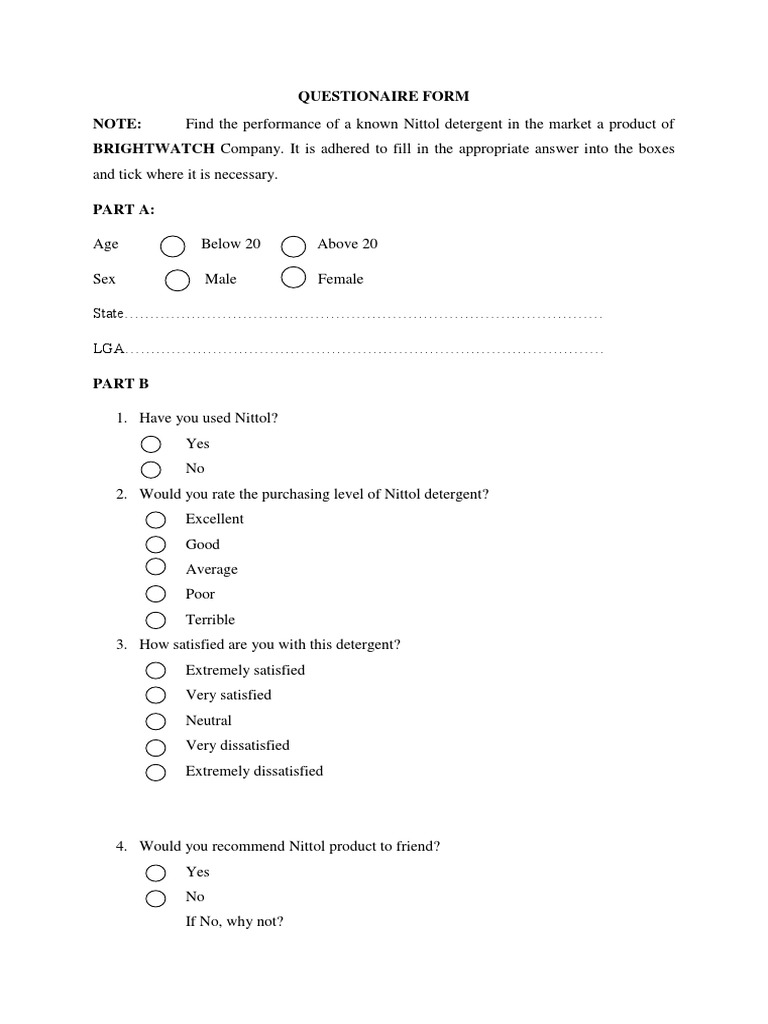 Nittol Detergent Market Feedback Form | PDF