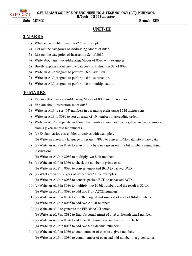 Assignment 3, 4 & 5 - MPMC r13 With Programs | PDF | Microcontroller ...