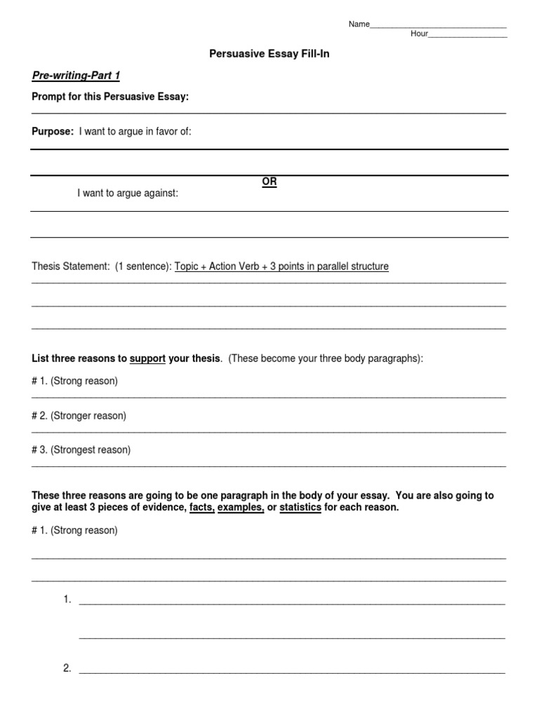 Persuasive Essay Fill-In 2019 | PDF | Essays | Paragraph