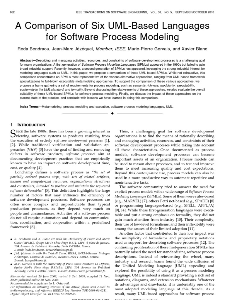 A Comparison of Six UML-Based Languages For Software Process Modeling | PDF | Unified Modeling ...