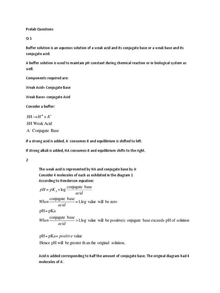 Buffer Prelab Questions Pdf Buffer Solution Acid Dissociation