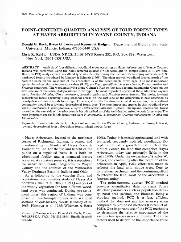 Point-Centered Quarter Analysis of Four Forest Types at Hayes Arboretum ...