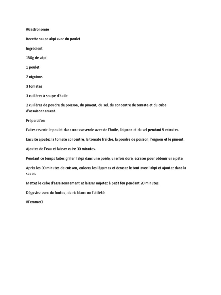 Recette de sauce akpi au poulet | PDF