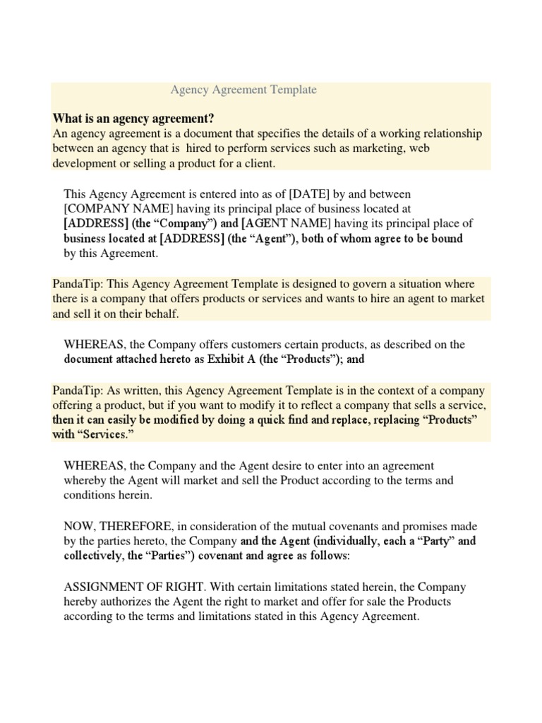 Agency Agreement Template | PDF | Indemnity | Trademark