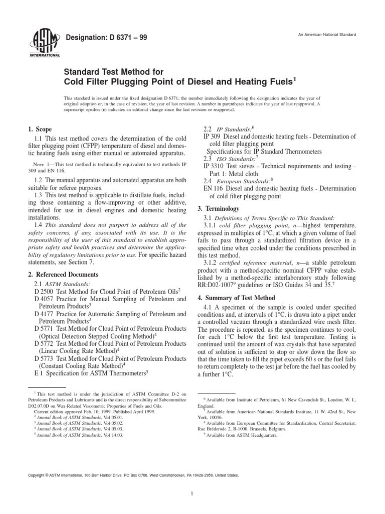 Astm d6371 | PDF | Thermometer | Filtration