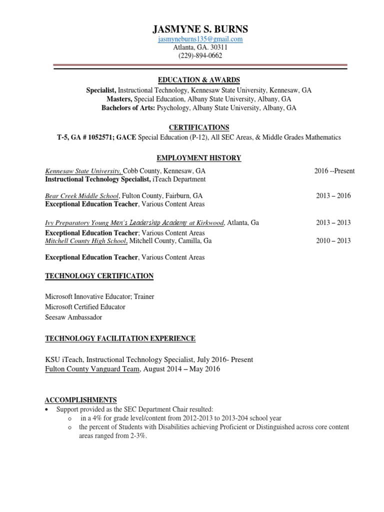 Jasmyne Burnsporfolio Resume | PDF | Georgia (U.S. State) | Educational ...