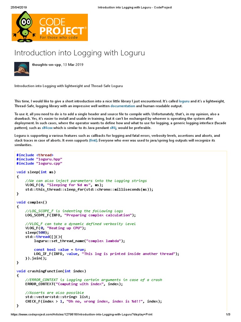 Introduction Into Logging With Loguru - CodeProject | Download Free PDF | Source Code ...